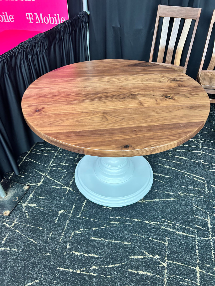4 foot round table walnut wood top tulip base – Wooden Whale Workshop